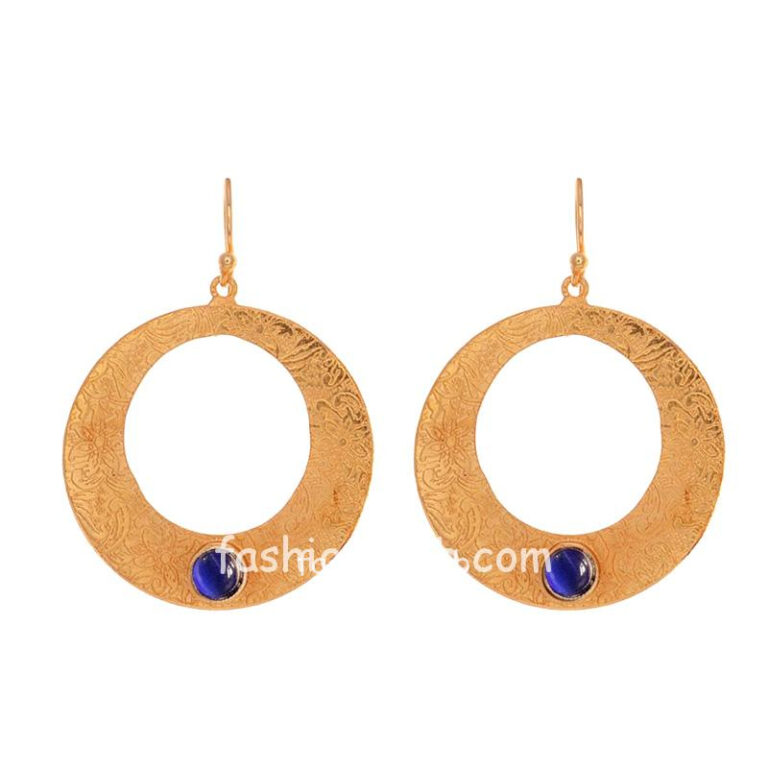 Designer Round Shape Earring with Blue Color Stone | FashionCrab.com