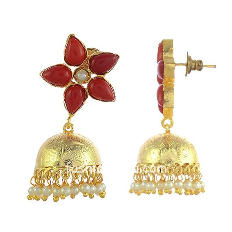 Red Color Stone Earring with Jhumka | FashionCrab.com