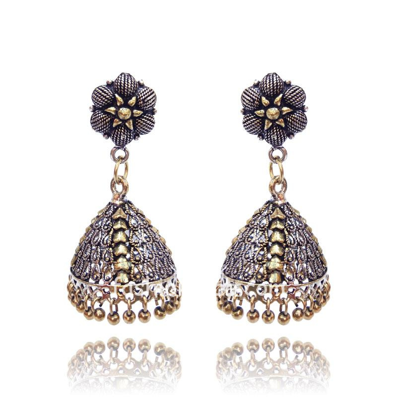 Handmade Traditional Dual Tone Gold-Silver Oxidised Jhumka Earring ...