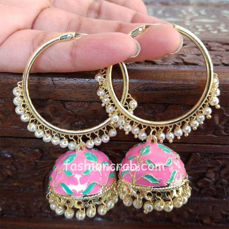 Light Pink Jhumka Hoop Earring | FashionCrab.com