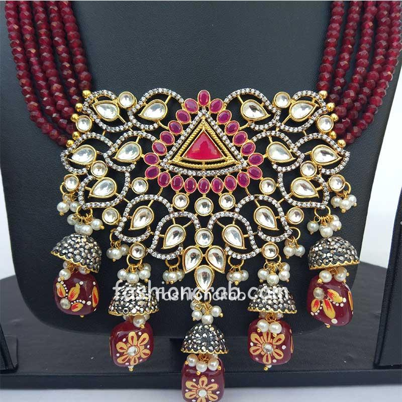 Maroon Colour Bridal Jewellery Set for Wedding | FashionCrab.com