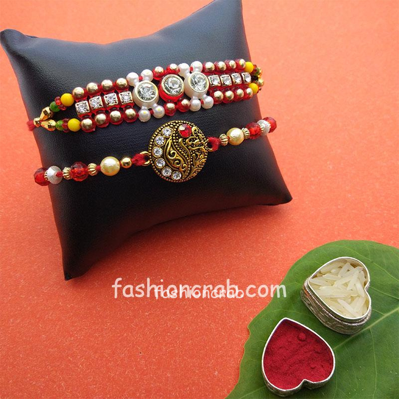 Red Beads Rakhi Set of 2 | FashionCrab.com
