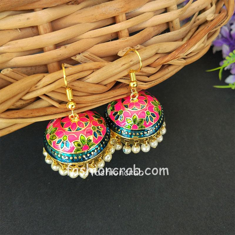Pink Pearl Small Jhumki Earring | FashionCrab.com