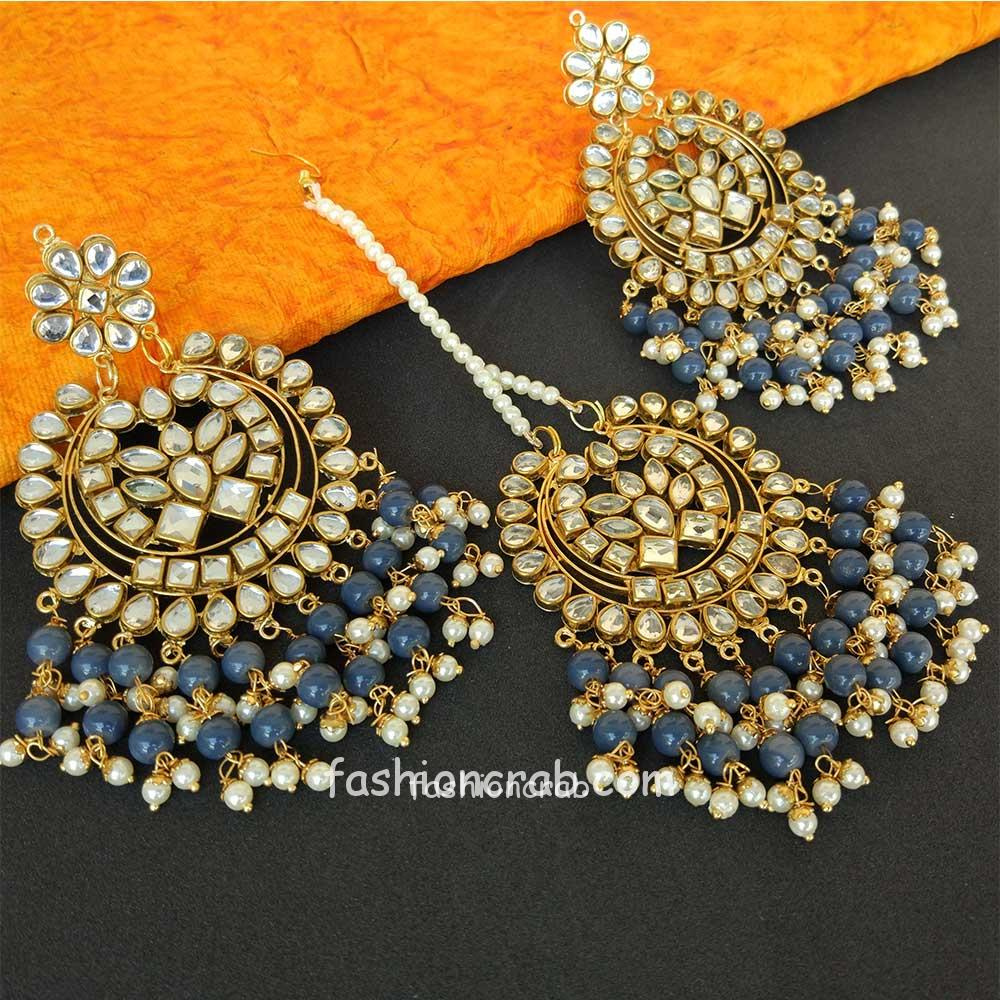 Traditional Punjabi Grey Maang Tikka Set for Suit | FashionCrab.com