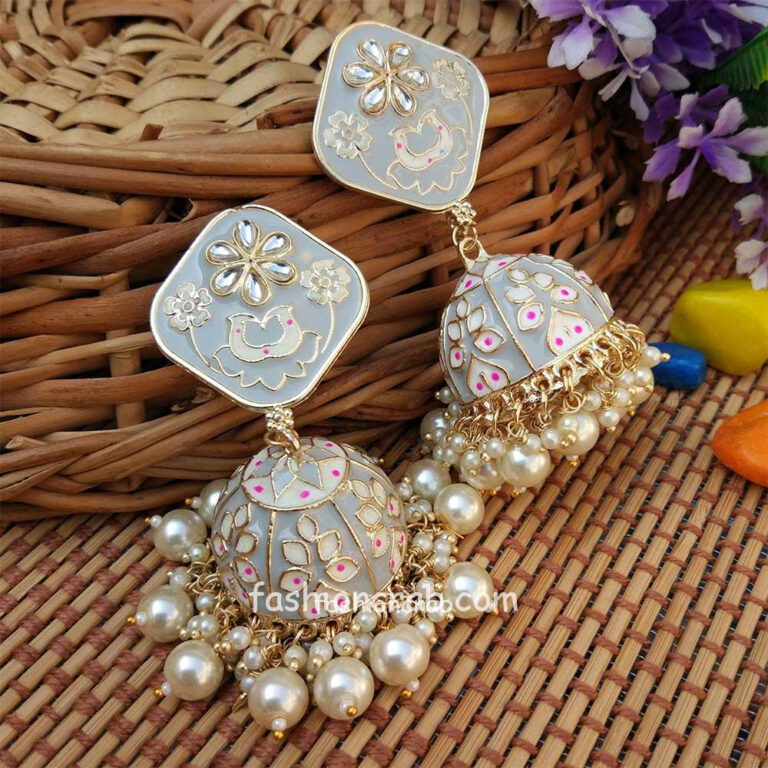 Big Maroon Green Traditional Jhumka Earrings for Girls | FashionCrab.com