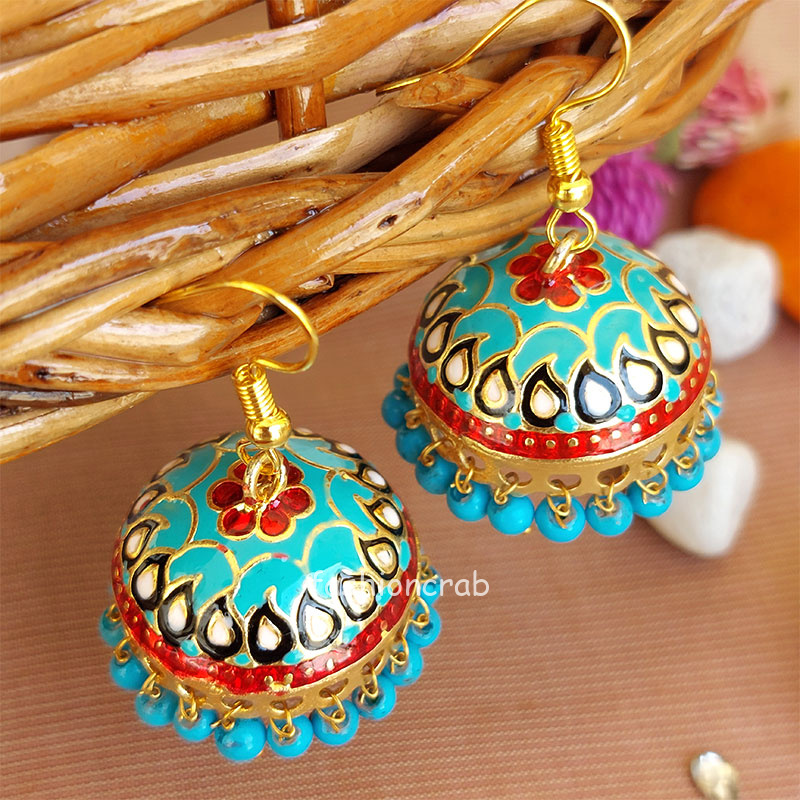 Red Blue Pearl Indian Jhumka Earrings | FashionCrab.com