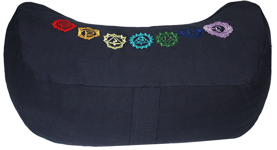 Seven chakra embroidered crescent Moon Zafu cushion - Navy Blue - Hara ...
