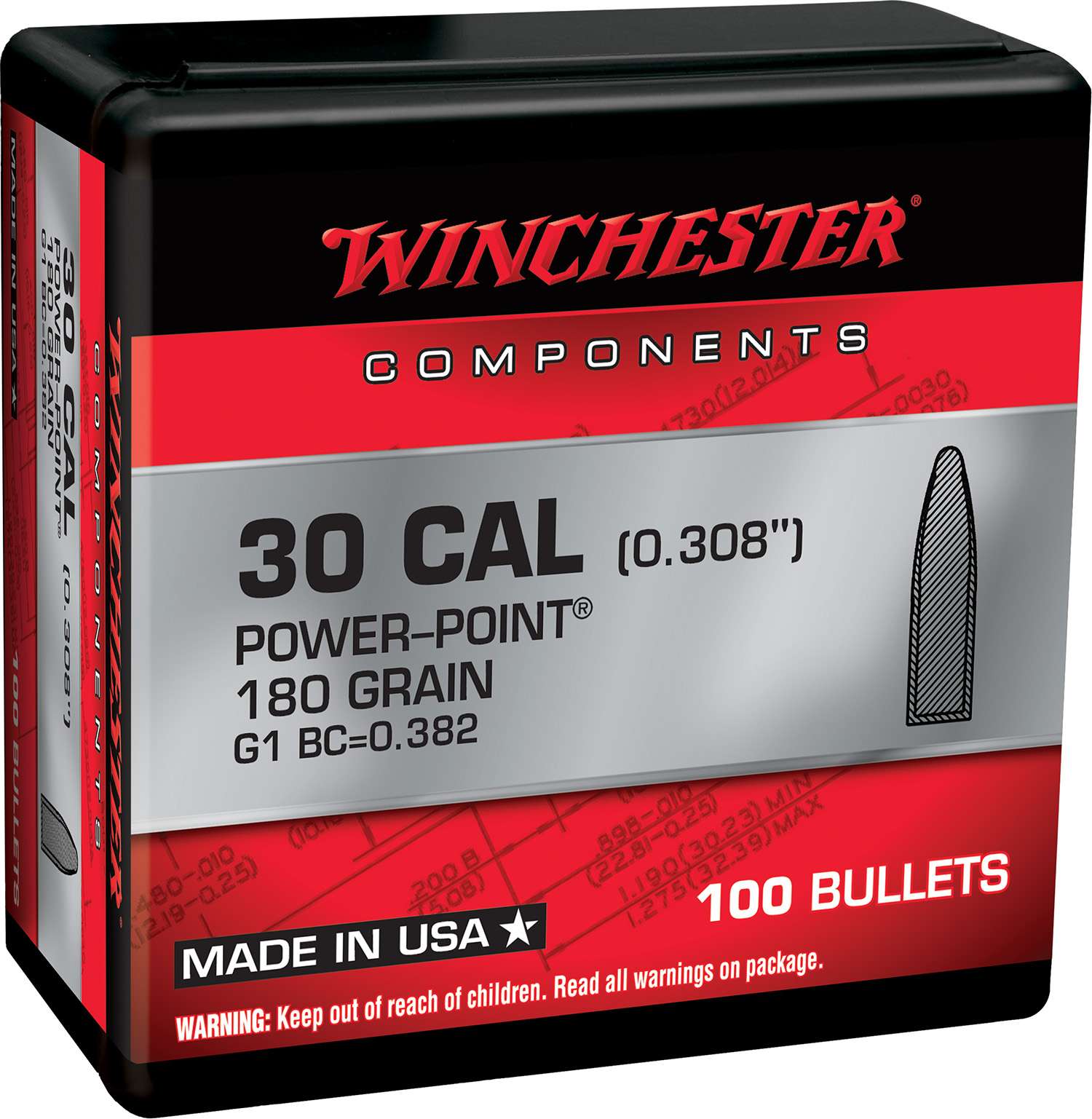 BULLETS .308CAL 180GR POWER POINT 100 COUNT - Feather Arms