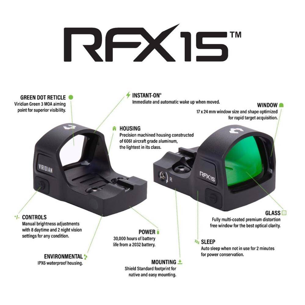 Viridian Rfx15 Green Dot Reflex Sight Shield Footprint Fde - Feather Arms