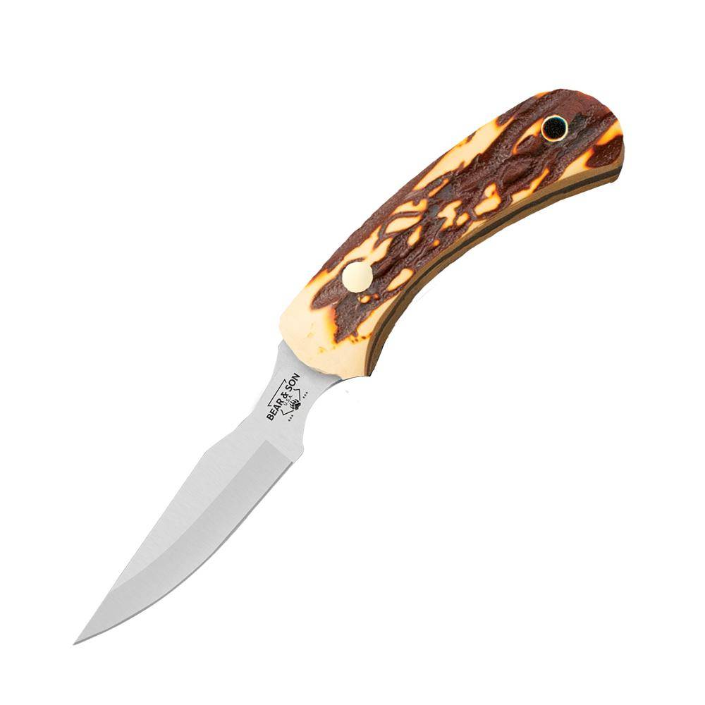 Bear & Son Ergonomic Caper Fixed Knife 2-1/2″ Clip Point Blade Stag ...