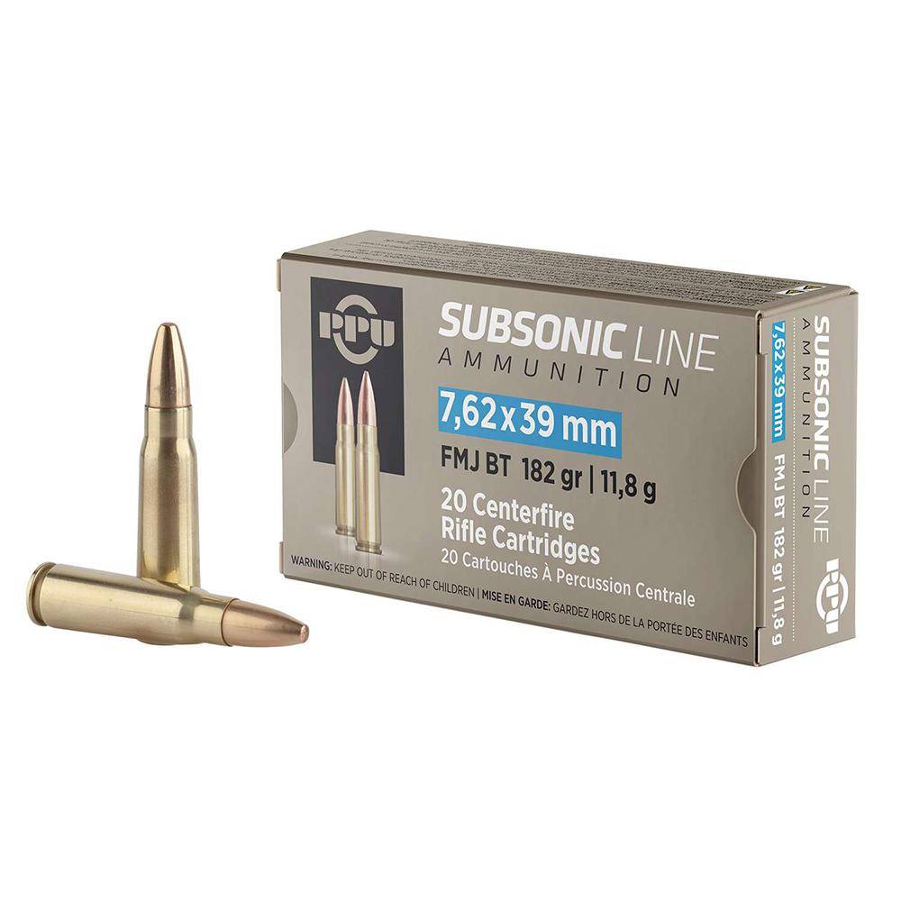 PPU Subsonic Rifle Ammunition 7.62x39mm 182gr Fmj 1033 Fps 20/ct ...