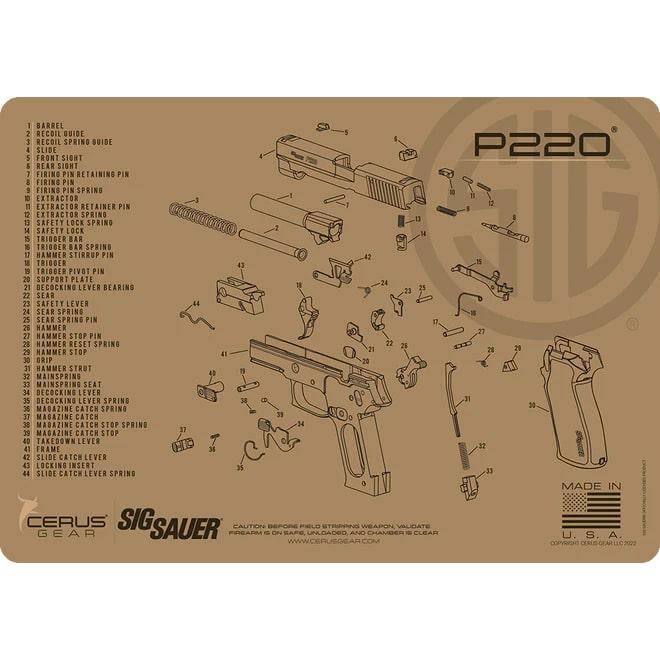 Cerus Gear Sig 220 Handgun Schematic Cleaning Mat 12×17 Coyote Brown ...