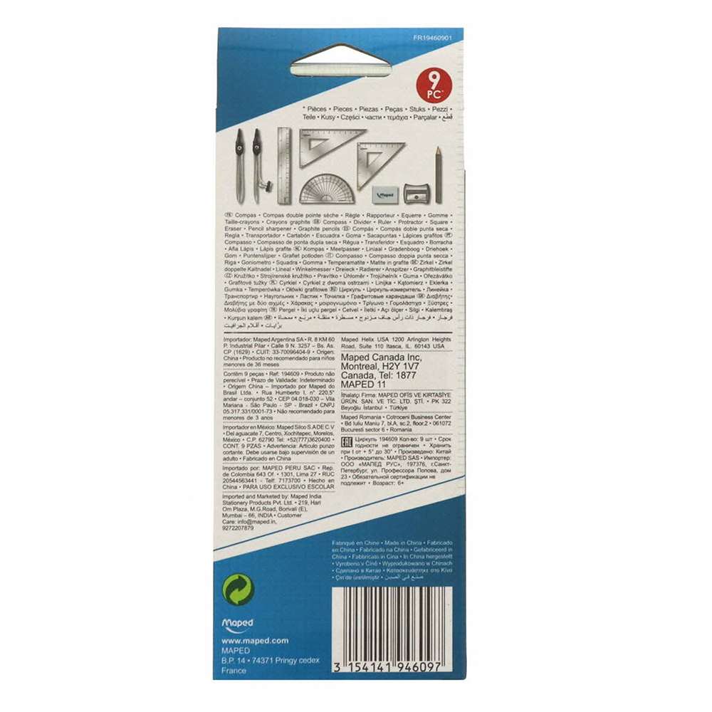 Maped Metal Compass Geometry Set | 9‑Piece Study Kit