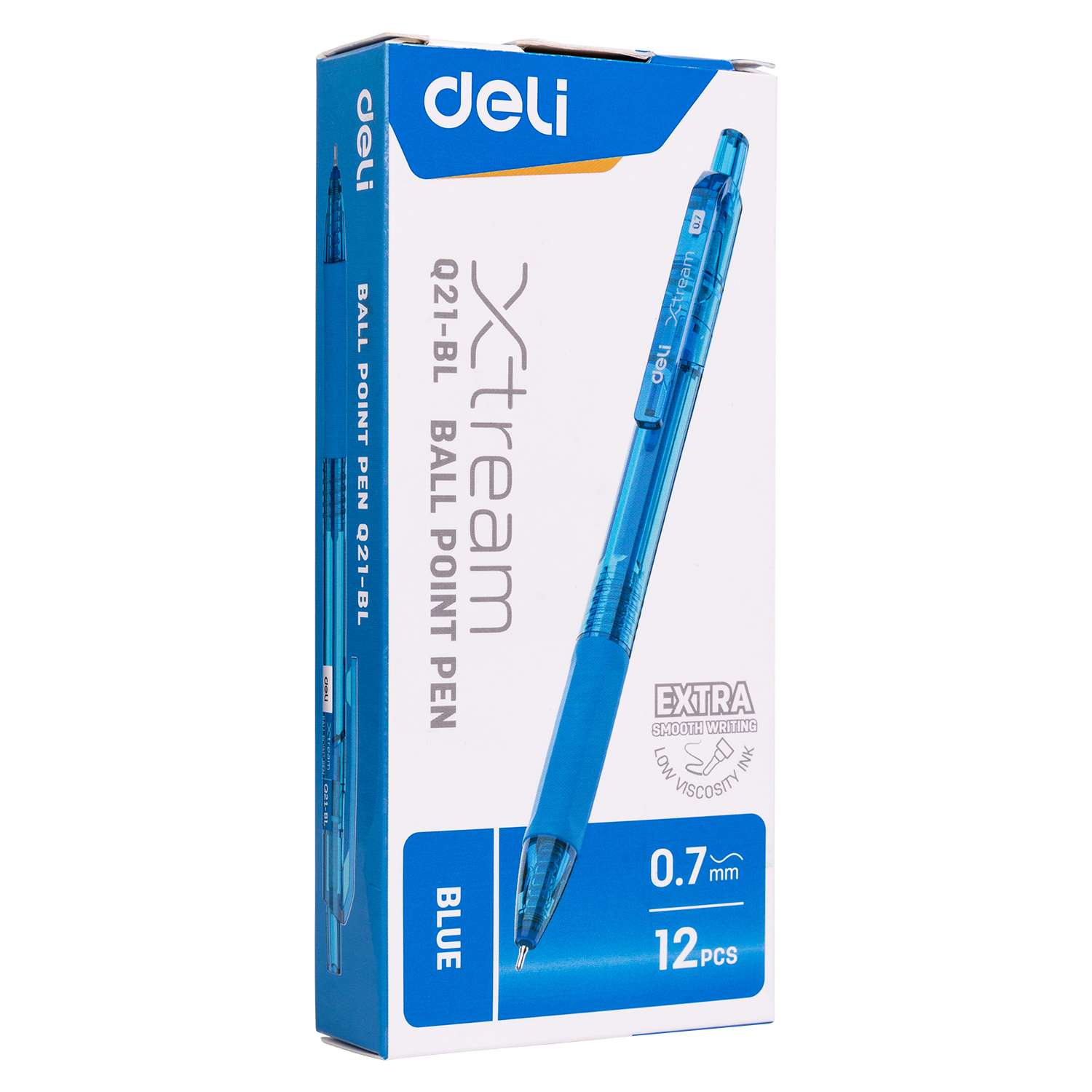 Deli Ballpoint Pen, 0.7mm, Blue - Pack of 12
