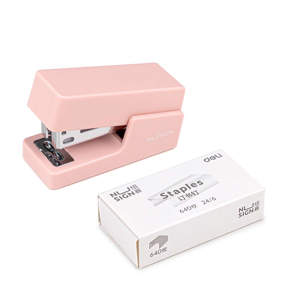 Deli Nusign Mini Stapler, 12 Sheets, 24/6 & 26/6, Pink