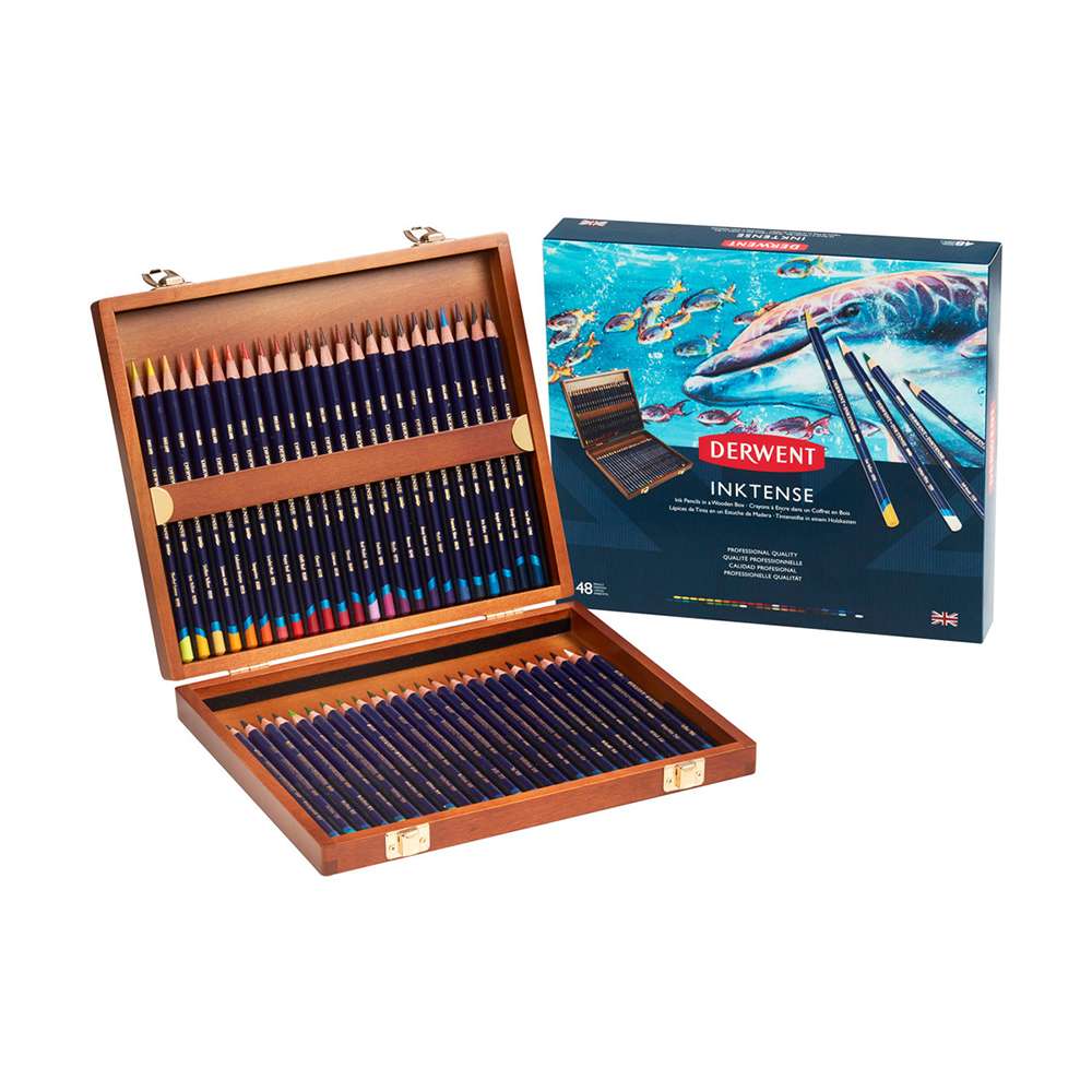 Derwent Inktense Watercolour Pencil Wooden Box Set 48 Colors