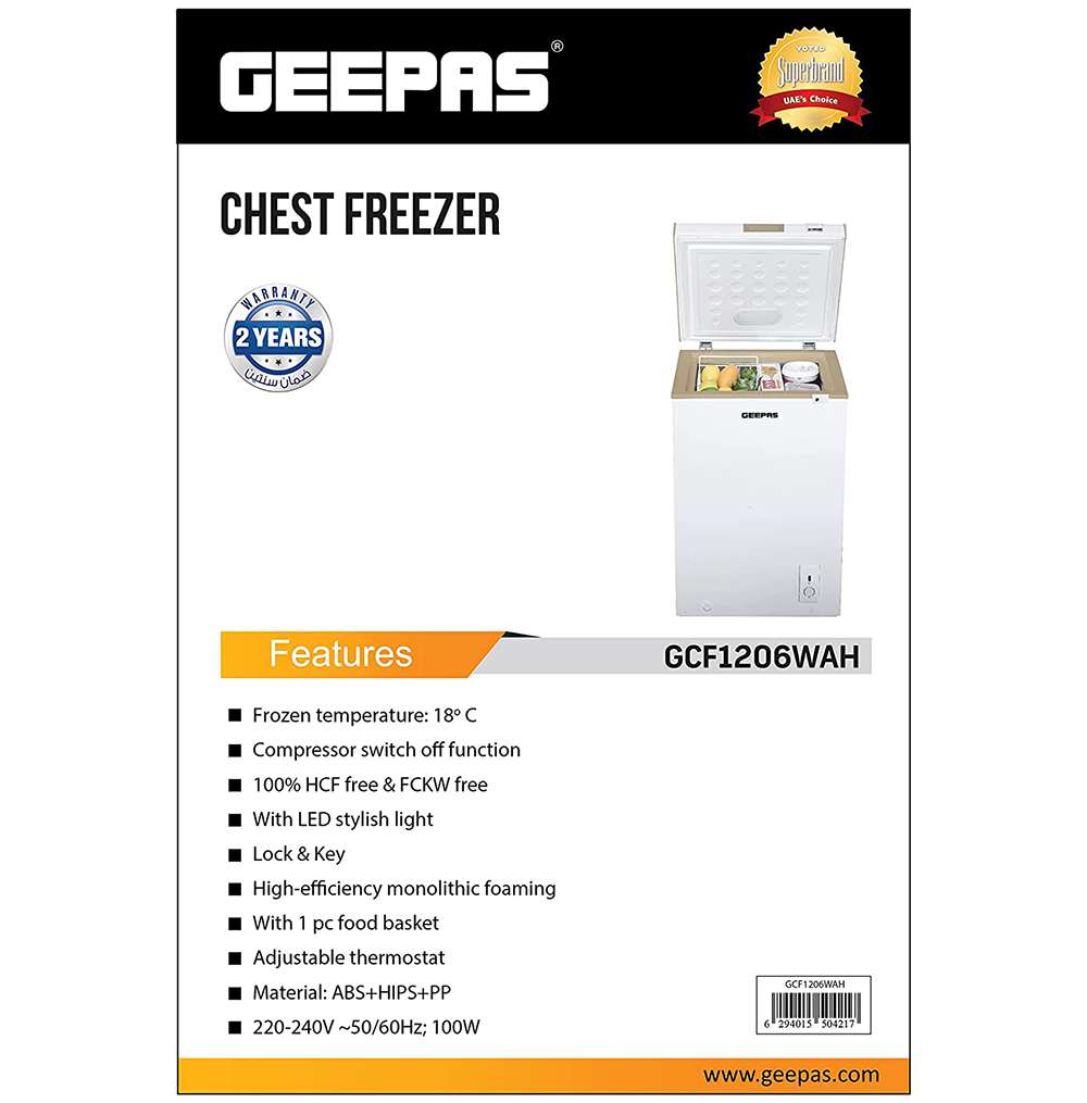 Geepas 120L Chest Freezer, Compact Refrigerator with LED Light ...