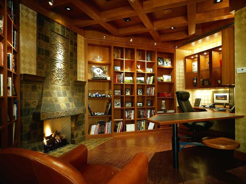Craftsman Home Office With Fireplace And Built In Bookshelf #51094 ...