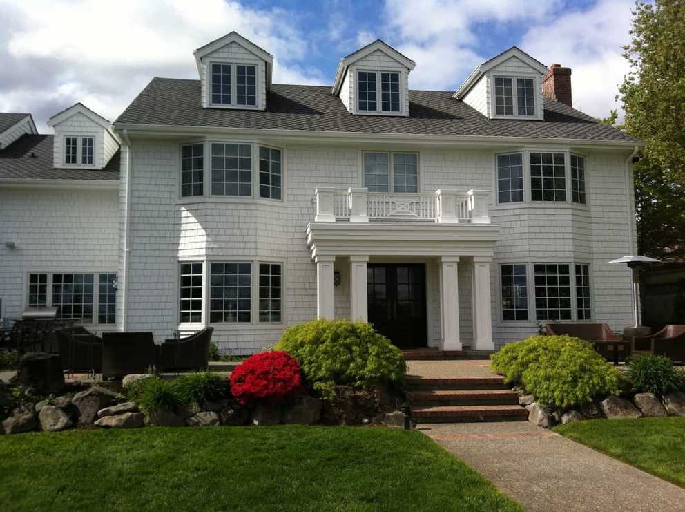 White Two Story Colonial Home With Classic Square Pillars #50428 ...