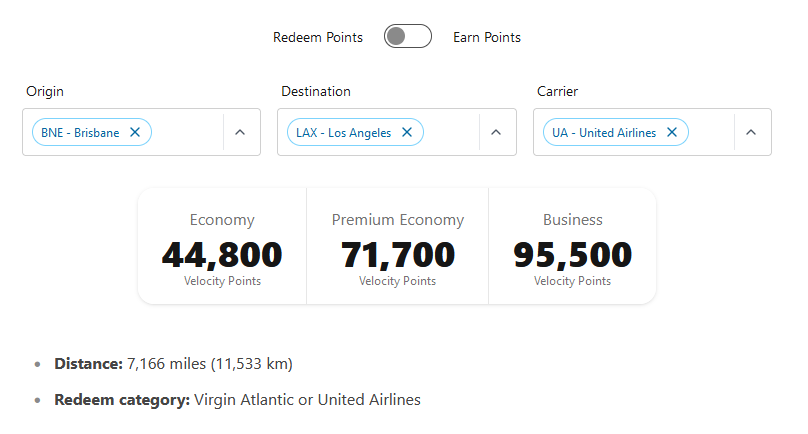 Virgin Velocity Points & Status Calculator [Earn & Redeem]