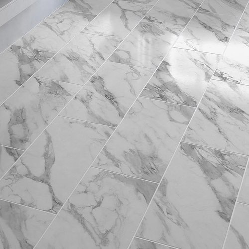 Pre Grouted White Marble SPC Click Tile | Floor Depot