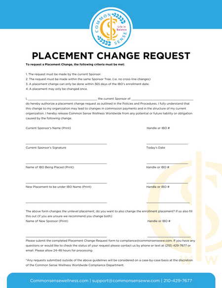 Placement & Sponsor Change Form