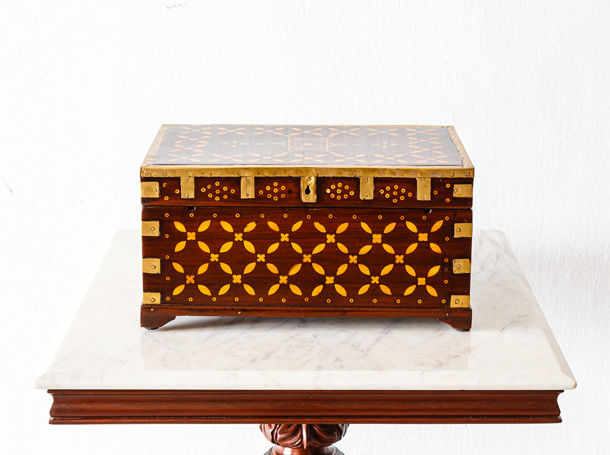 British Colonial Rosewood Box with Inlay - The Past Perfect Collection