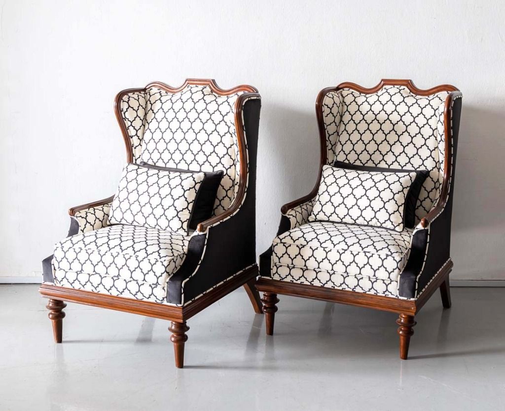 Pair of British Colonial Walnut Wing Chairs - The Past Perfect Collection