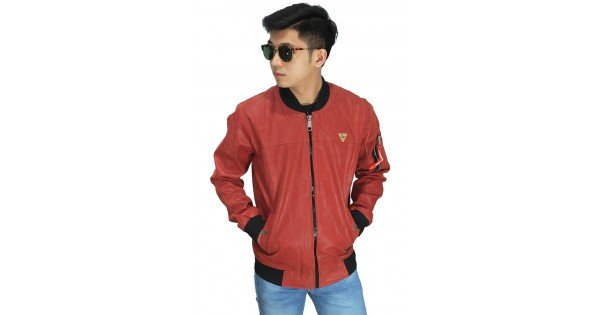 Jaket Bomber Leather Merah Bata - Jaket Pria