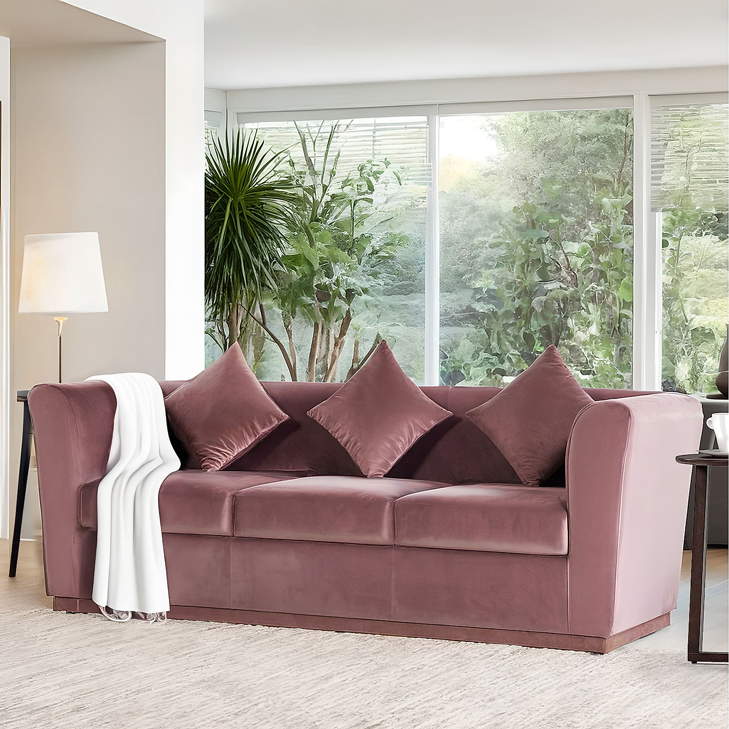 Mauve velvet couch store