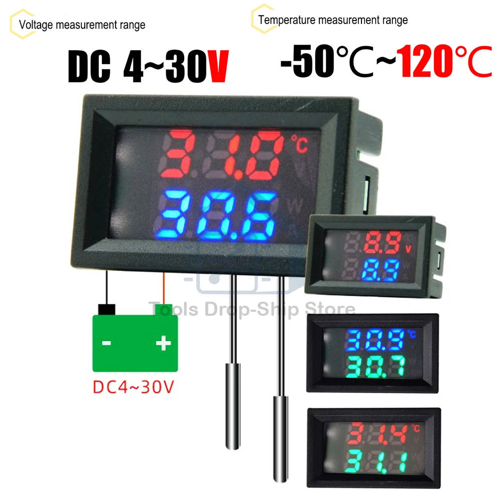 DC4-30V 100cm Digital Single Voltmeter And Thermometer Temperature ...