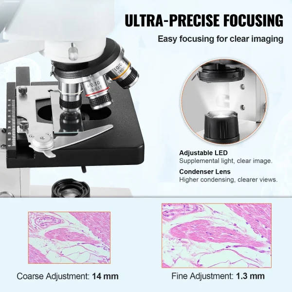 VEVOR Trinocular Lab Microscope 40X-5000X | Advanced Imaging & LED ...