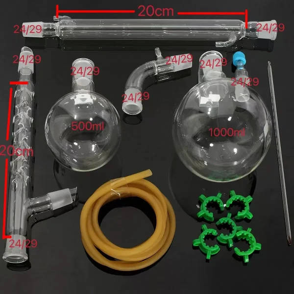 13 Piece Laboratory Distillation Equipment Set - 500ml & 1000ml Glass ...