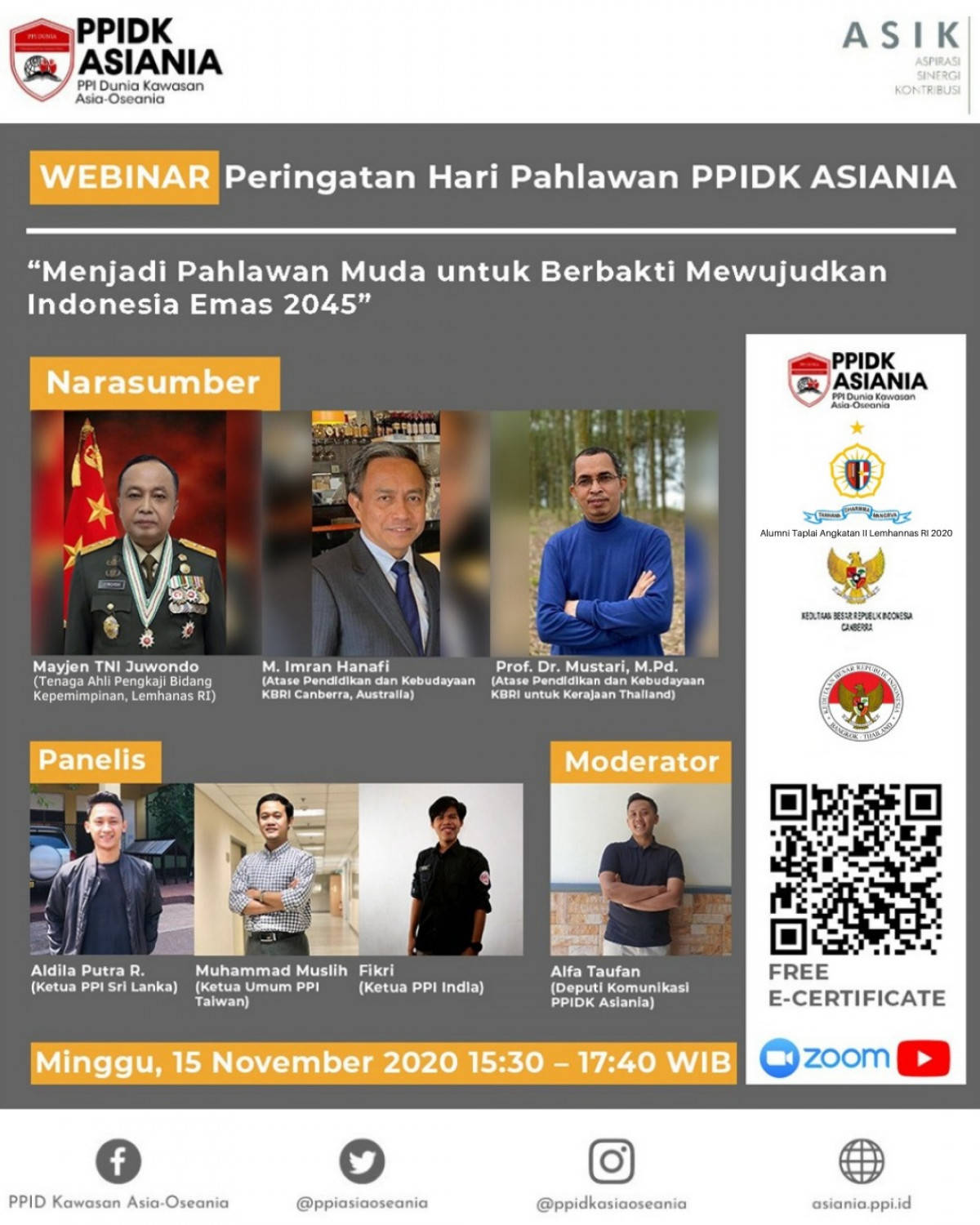 PPIDK Asia-Oceania Adakan Webinar Peringatan Hari Pahlawan Nasional 2020
