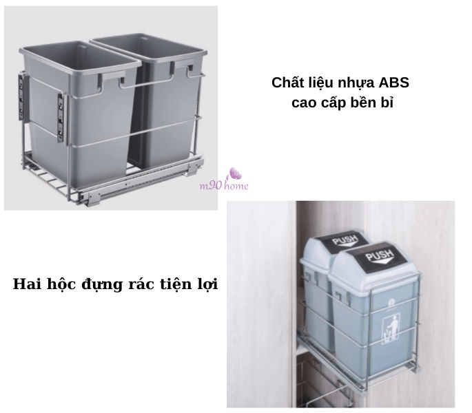 Thùng rác âm tủ bếp Aroki, thùng rác đôi phụ kiện bếp giá rẻ TPHCM
