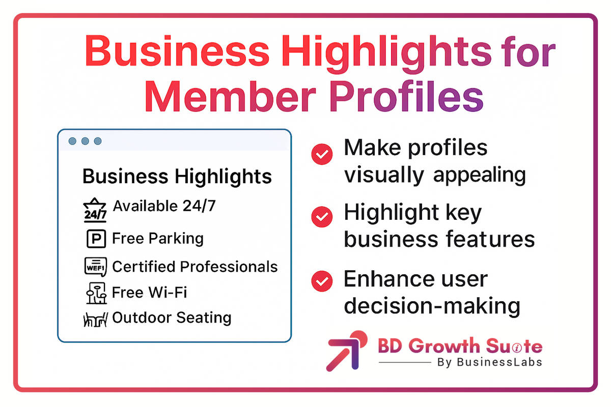Business Highlights for Member Profiles | BD Growth Suite.