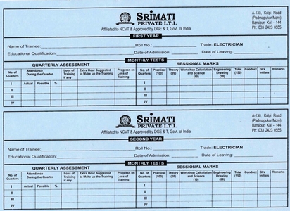 Trainee Progress Card (QM) - Srimati Pvt ITI