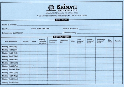 Trainee Progress Card (QM) - Srimati Pvt ITI