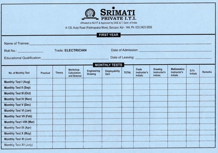 Trainee Progress Card (QM) - Srimati Pvt ITI