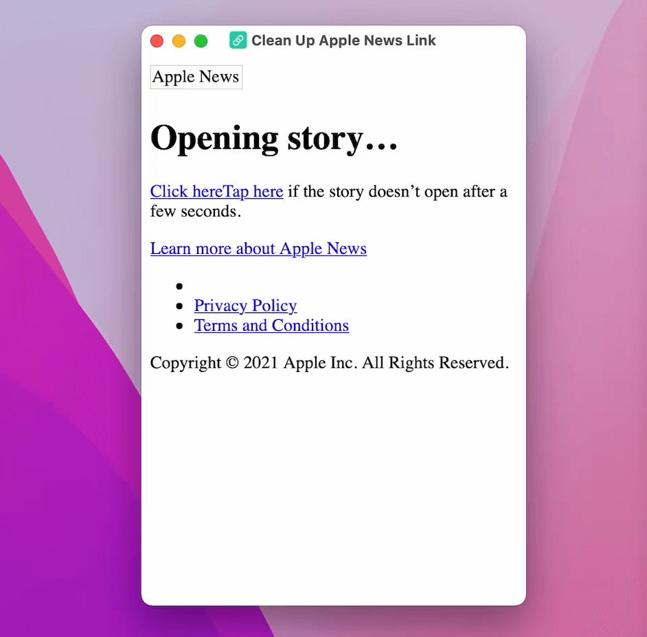 Shortcuts Tips Clean Up Apple News Links De news HeyDingus