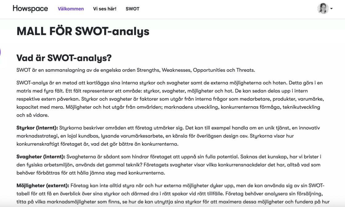 Mallen för SWOT-analys