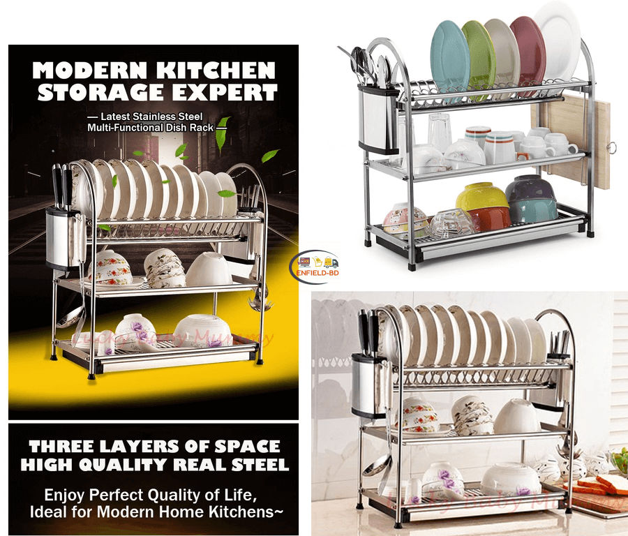 3 LAYER KITCHEN DISH RACK High Quality Stainless Steel