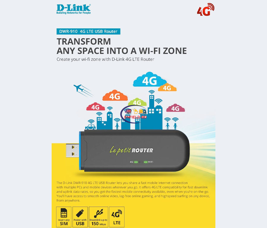 D-LINK DWR-910 4G LTE WIRELESS MODEM + POCKET ROUTER