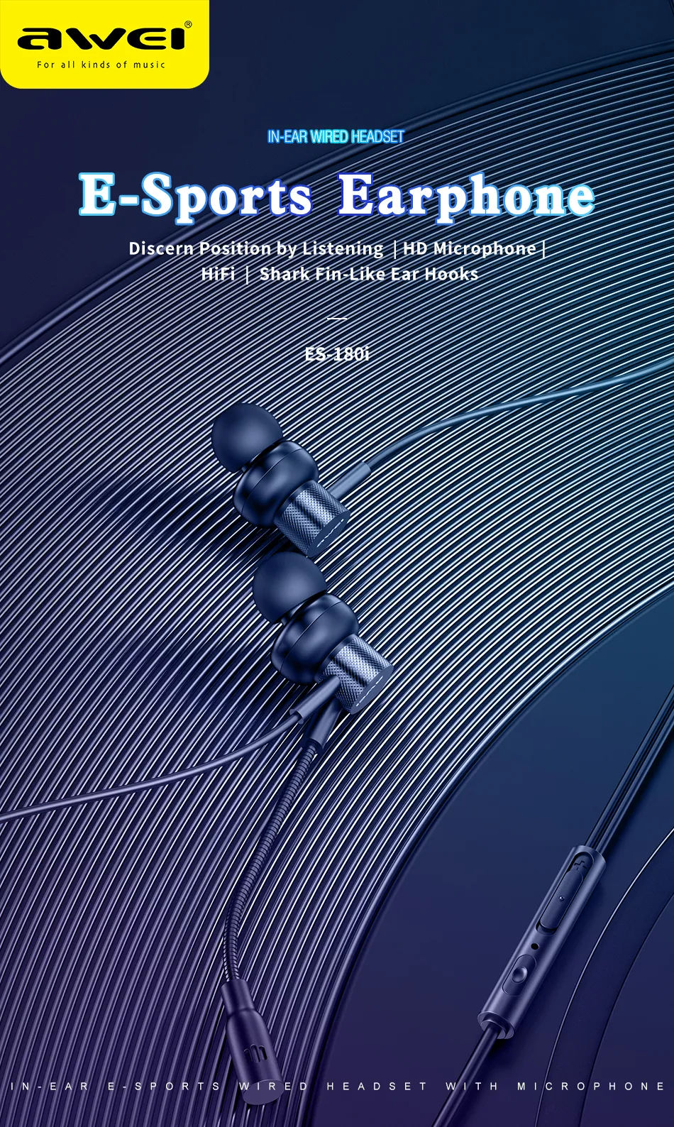 AWEI New ES-180i In-ear Gaming Earphones 3.5mm Plug