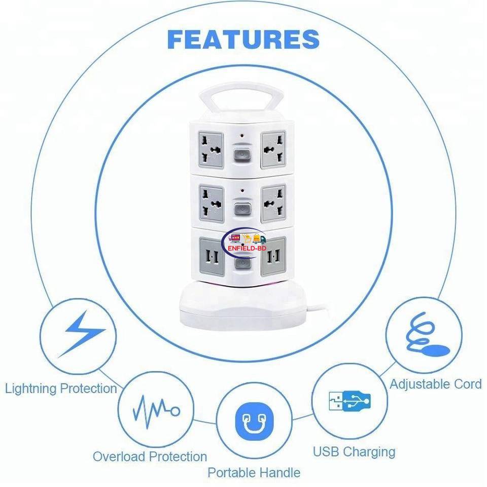 Multifunctional Multiplug 3 Tier 3 Layer Vertical Socket