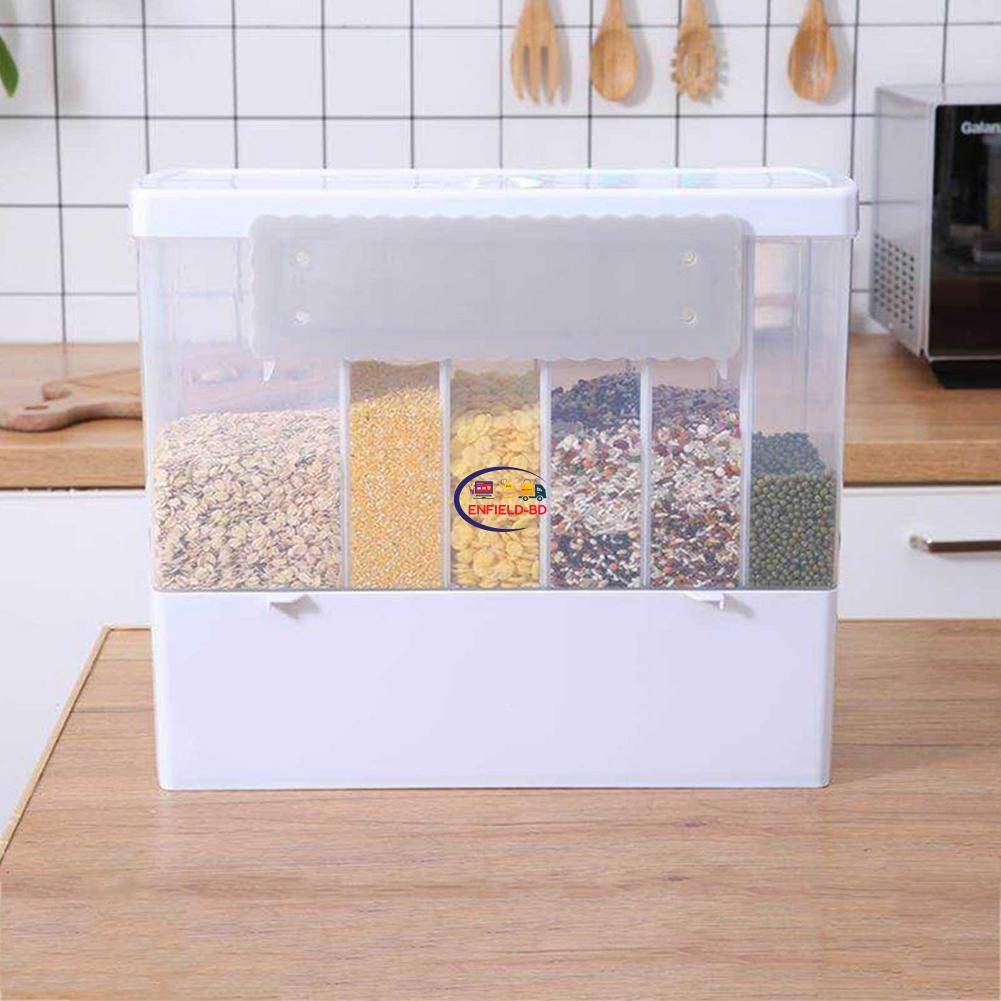 Dry Food Dispenser 6-Grid Grain Rice Bucket