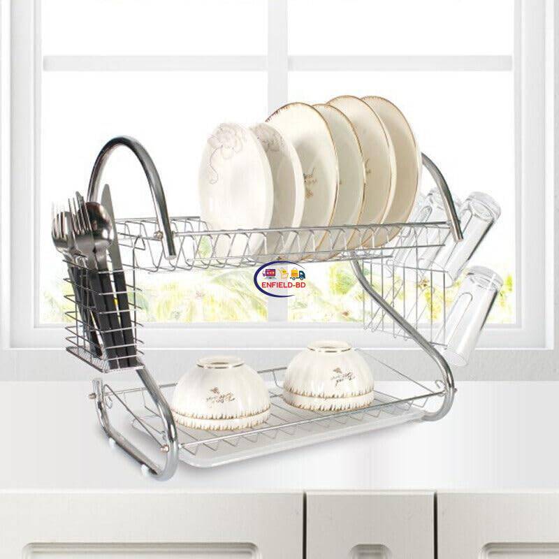 2 Layer Dish Drainer Kitchen Rack