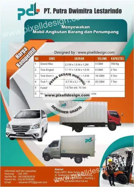 Contoh Brosur Iklan Sewa Mobil dan Truk