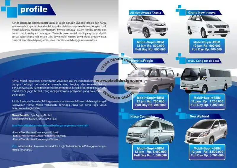 Contoh Brosur Iklan Sewa Mobil dan Truk