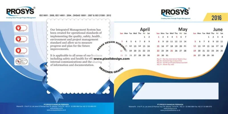 PT. PROSYS BANGUN PERSADA - Desain Kalender Meja
